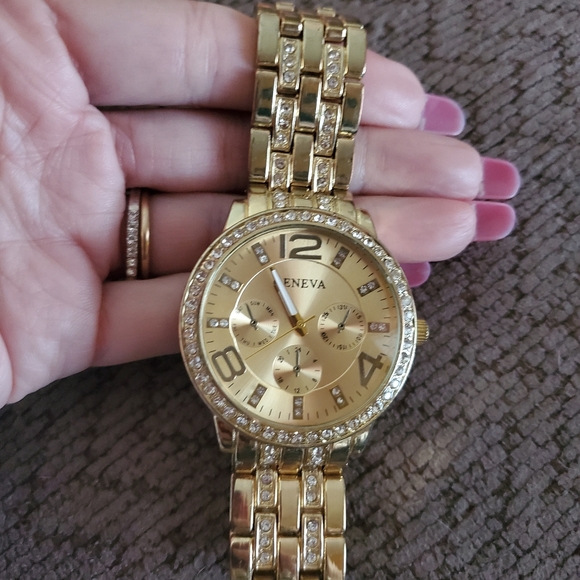 Geneva | Jewelry | Goldtone And Crystal Geneva Watch | Poshmark